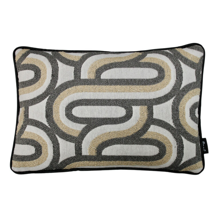 Langwerpig beige kussen, grafisch, groot | Duurzame meubelstof